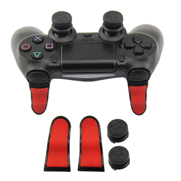 Extended Trigger R2 L2 Red / Black & FPS Grips Caps Black - PS4 Controller